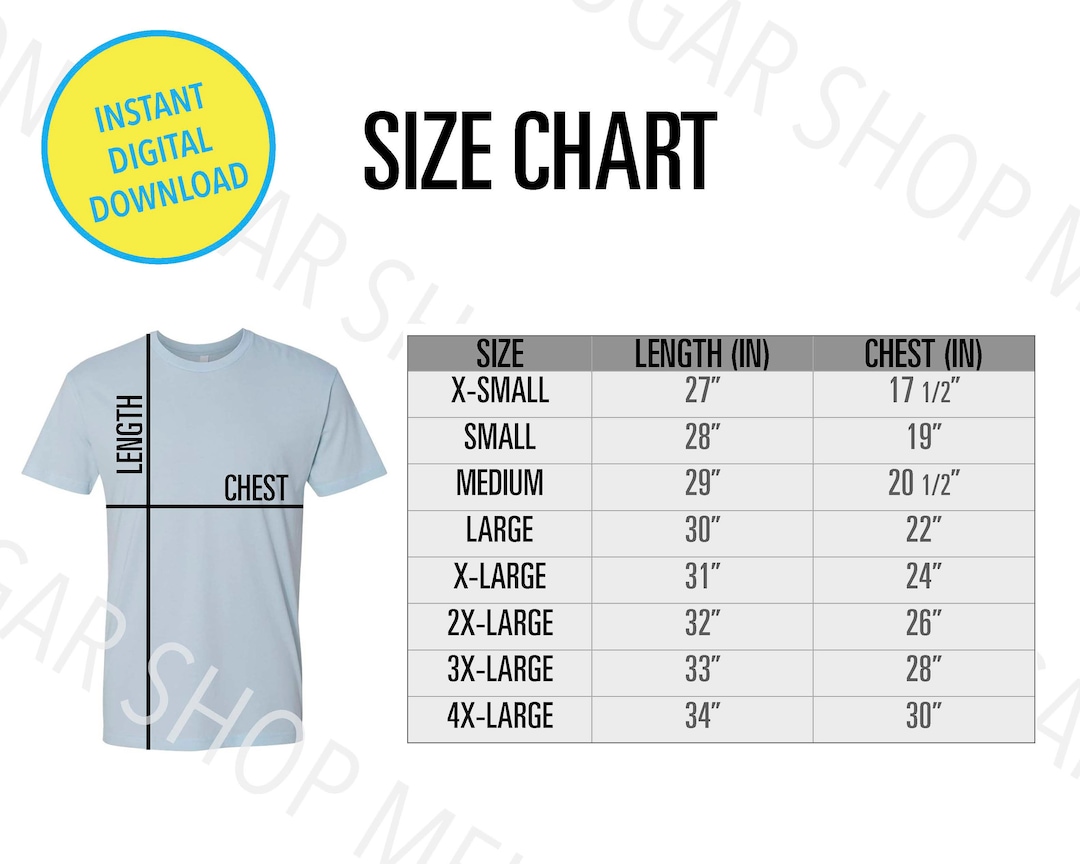 Next Level 3600 Size Chart | Next Level Size Chart | Next Level Mockup ...