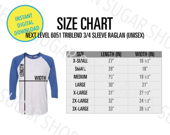 Next Level 6051 Size Chart Next Level Raglan Size Chart Next Level ...