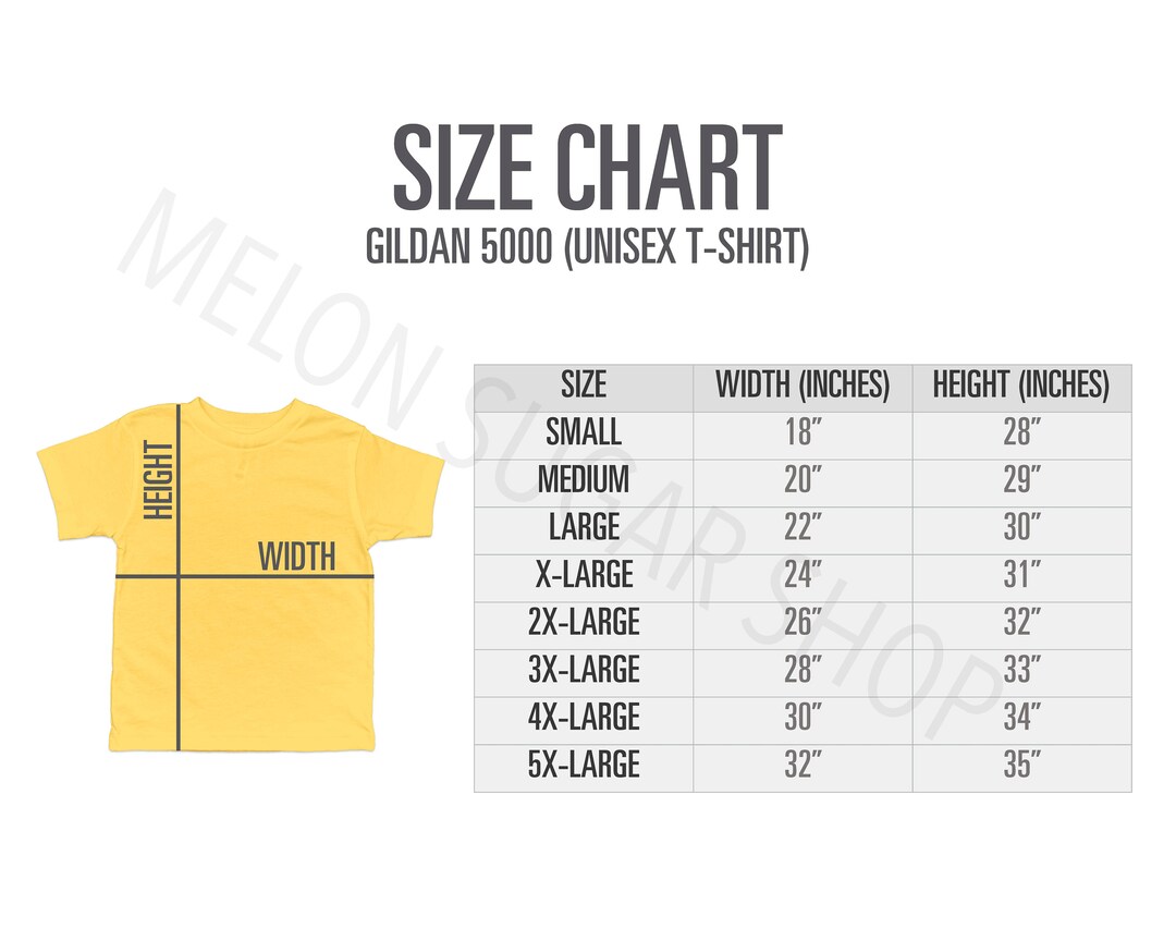 Gildan 5000 Size Chart | Gildan Size Chart | Gildan Size Chart Mockup ...