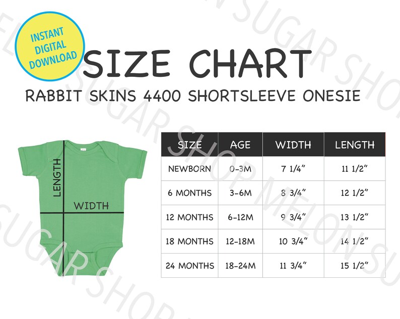 Rabbit Skins 4400 Size Chart | Onesie Size Chart | RS 4400 Size Chart ...