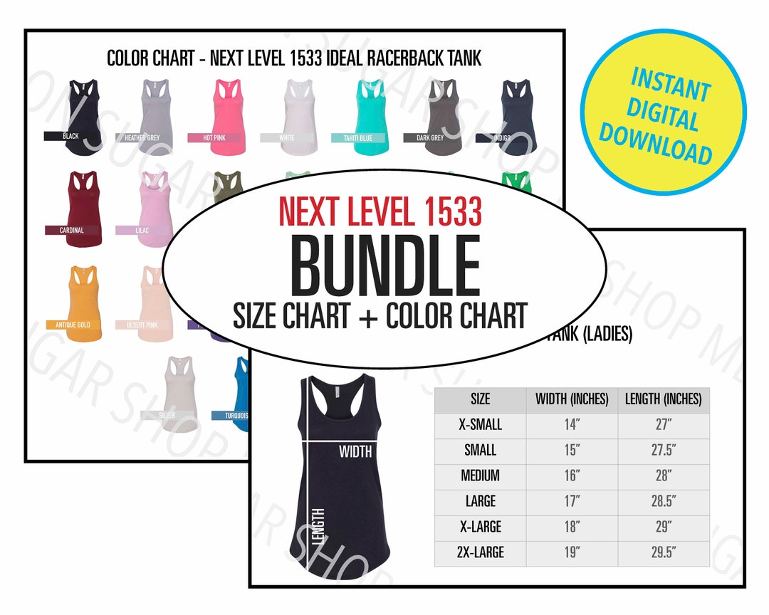 Next Level 1533 Size Chart and Color Chart | 1533 Mockup Bundle | All ...