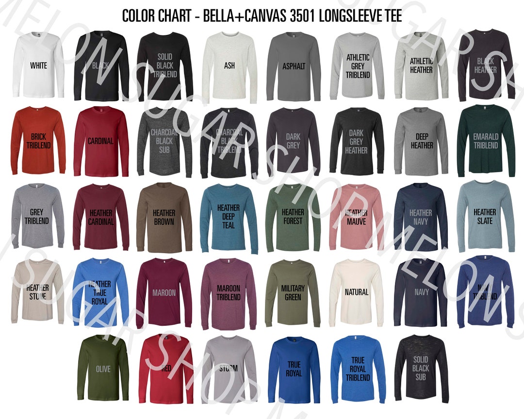 Bella Canvas 3501 Color Chart Mockup | BC3501 Unisex Jersey Long Sleeve ...