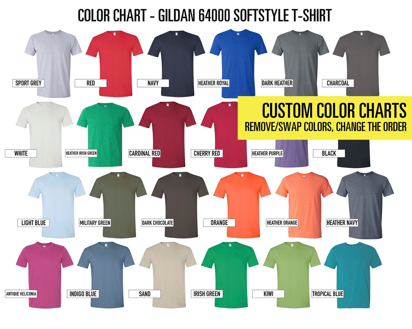 Custom Color Chart Customized Color Chart Gildan Color - Etsy