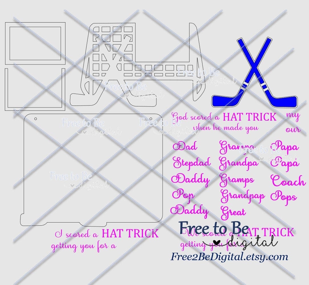 Hockey Fathers Day Hat Trick Cut File SVG for Glowforge Laser Cutters ...