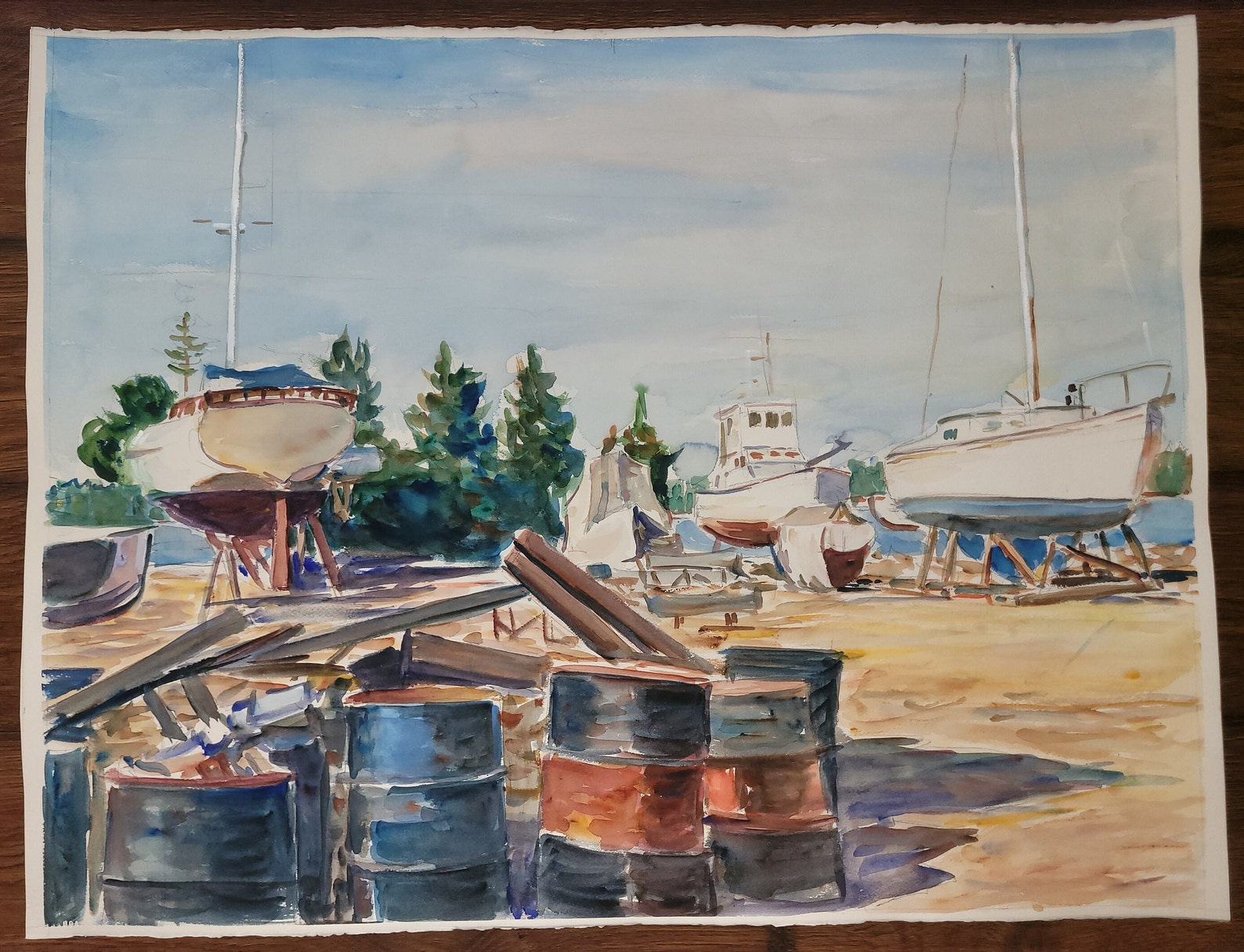 Dry Dock Marina by E. (edmund "ned") Jordan Watercolor - Etsy