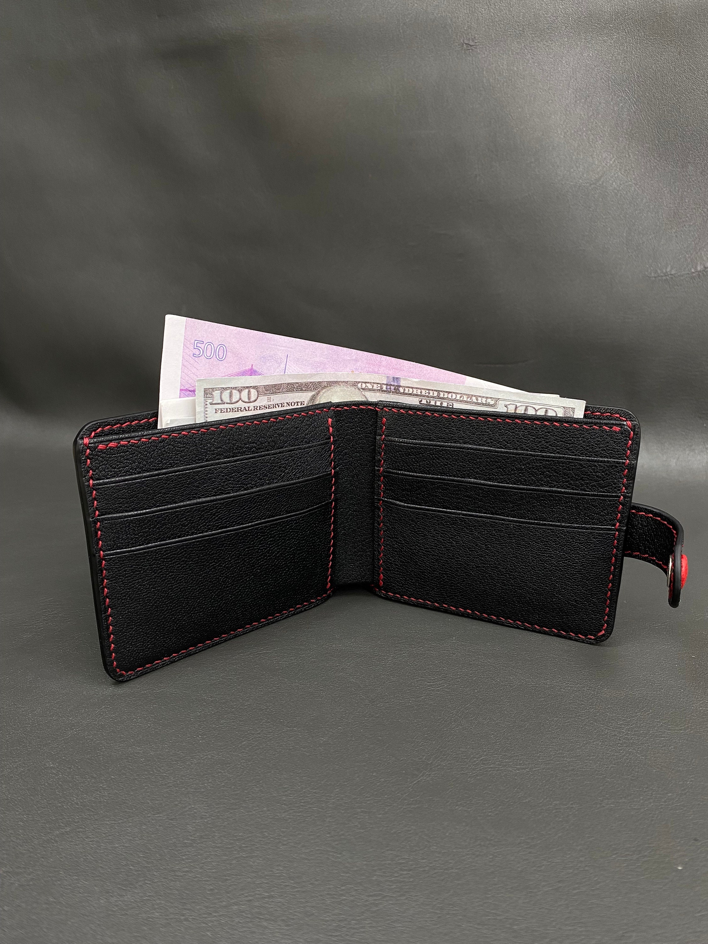Saffiano Leather Bifold Wallet Black Red Luxury Wallet for - Etsy