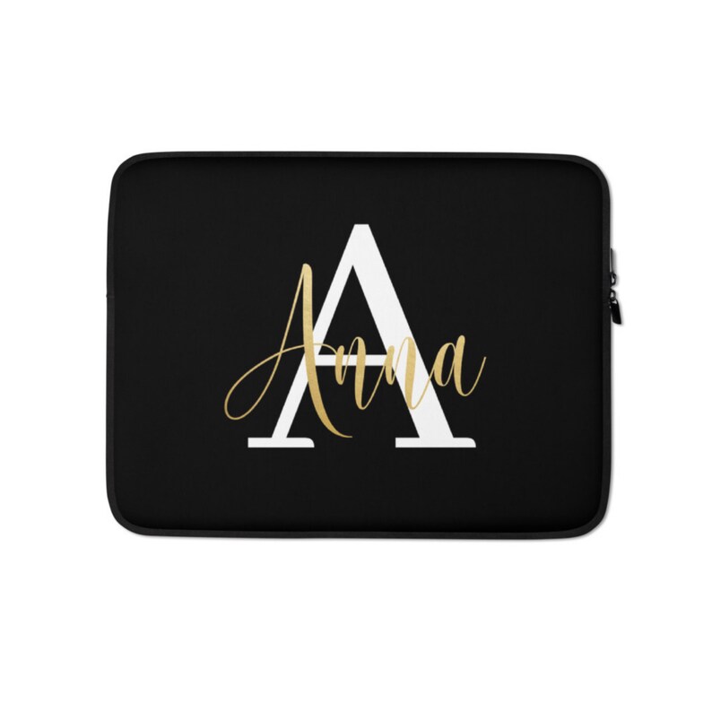 Personalized Name Laptop Sleeve Gold White and Black Laptop - Etsy