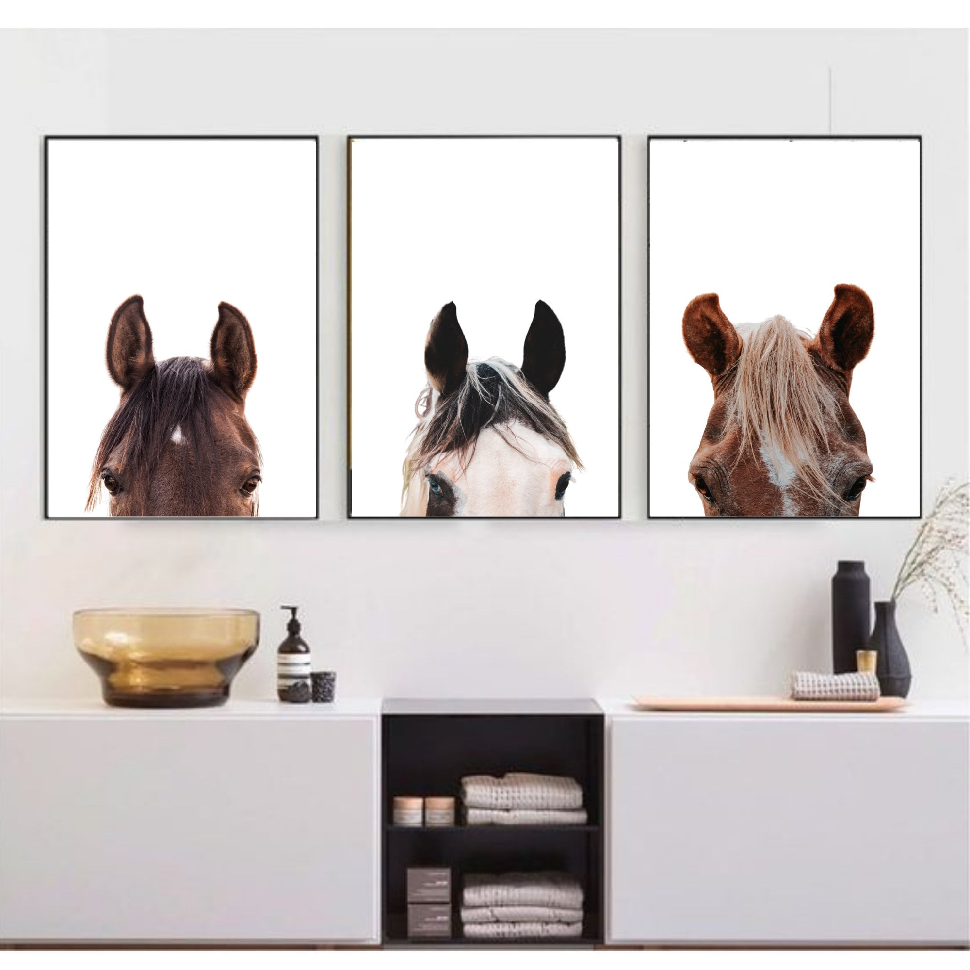 Set of 3 Horses Prints Horses Portraits Wall Art Set Farm | Etsy