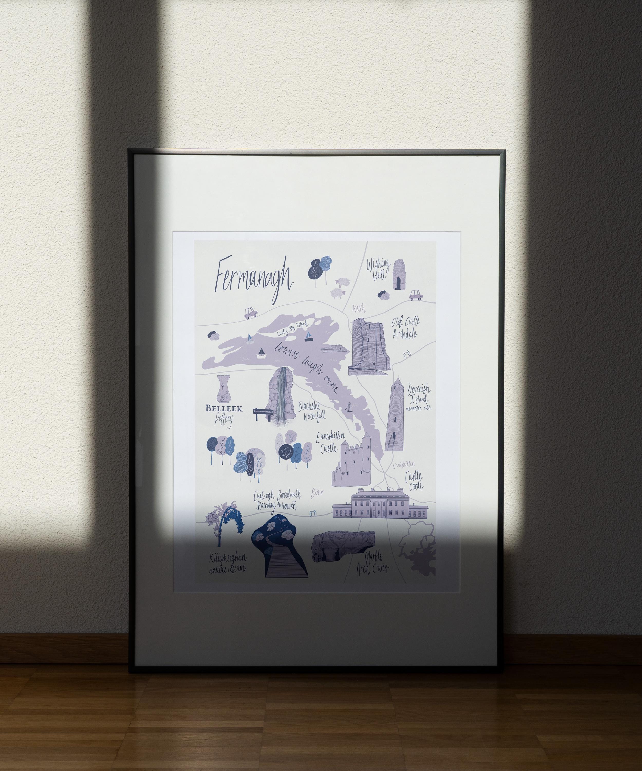Fermanagh Map for Northern Irish Wall Decor for Fermanagh Lover ...