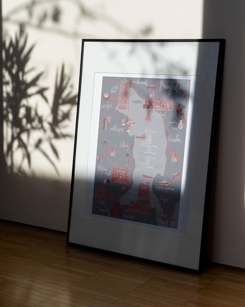 Map of Strangford Lough, Strangford Print, Comber Print, County Down ...