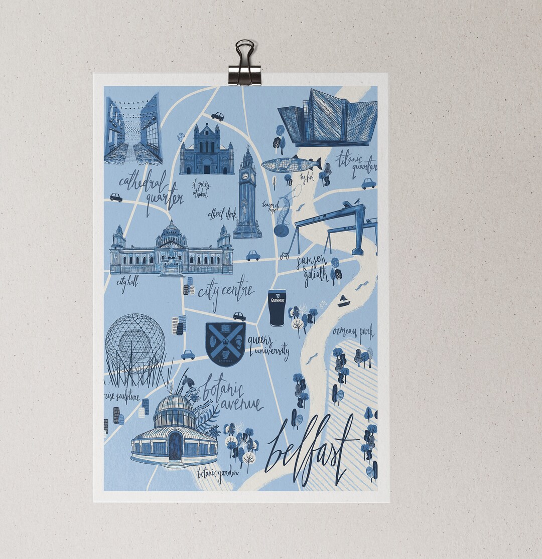 Map of Belfast Belfast Print Belfast Poster Illustrated Map - Etsy UK