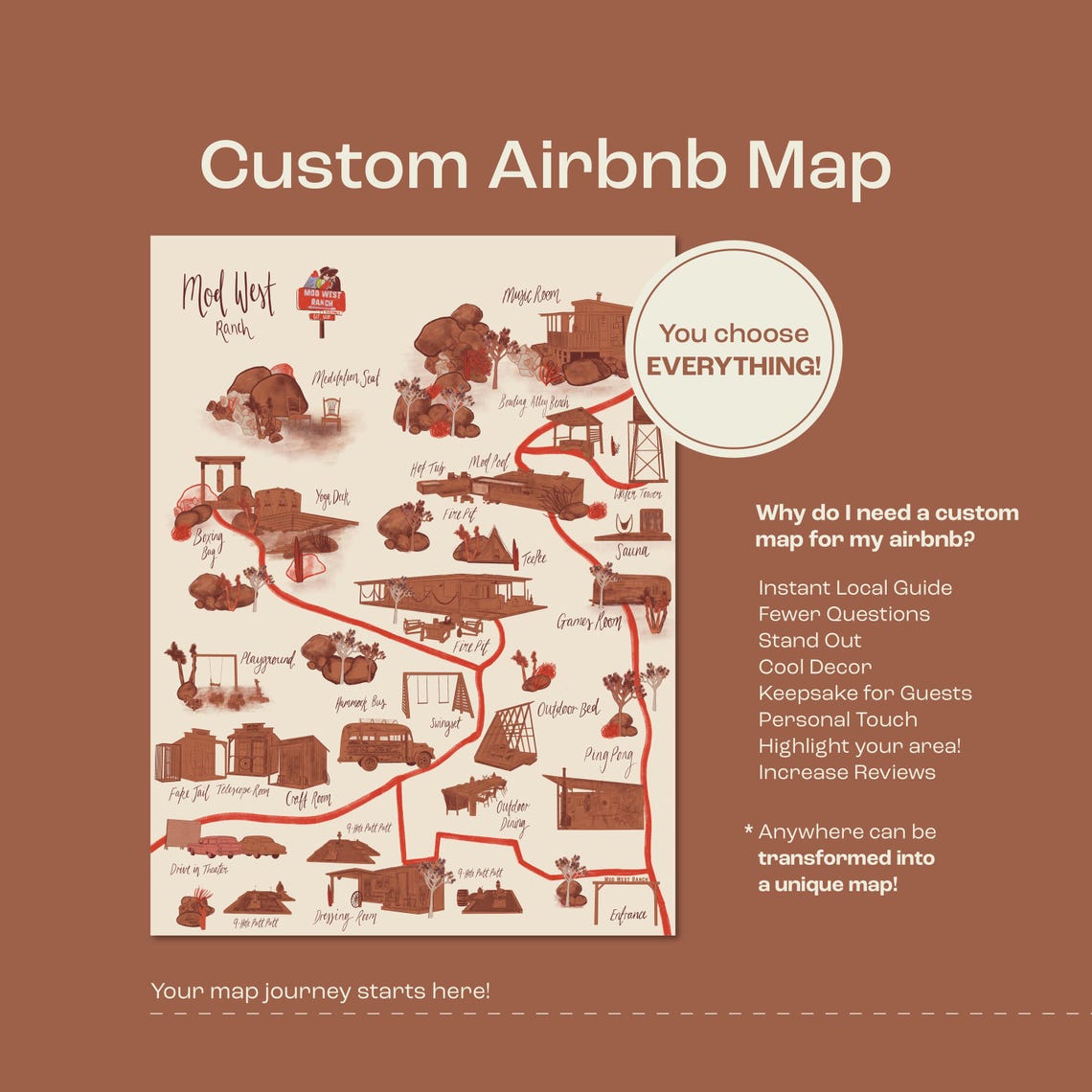 Airbnb Custom Map for Guests for Airbnb Wall Art Map of Travel Location ...