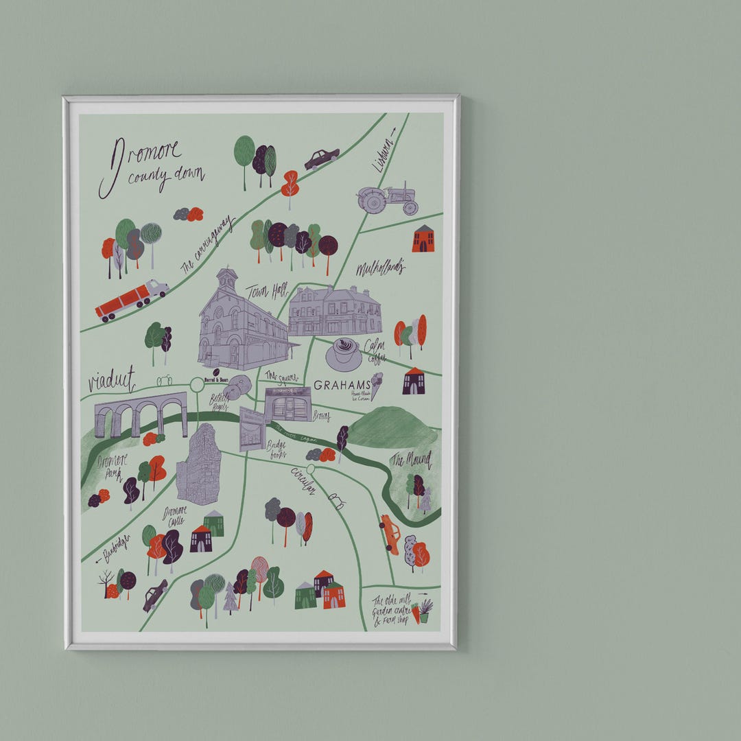 Dromore Map County Down Art Print Dromore Wall Decor Northern Ireland ...