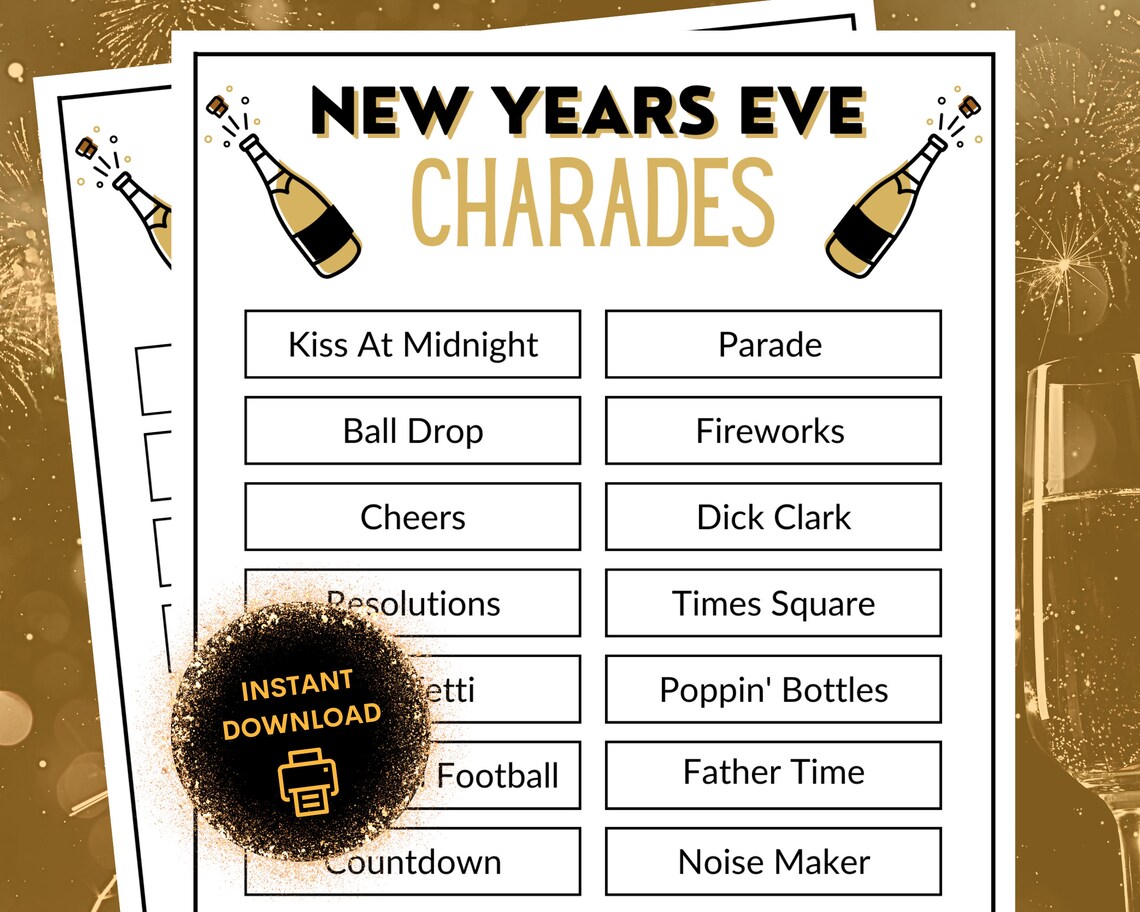 New Years Eve Charades Printable Game | Print at Home Party Game | New ...