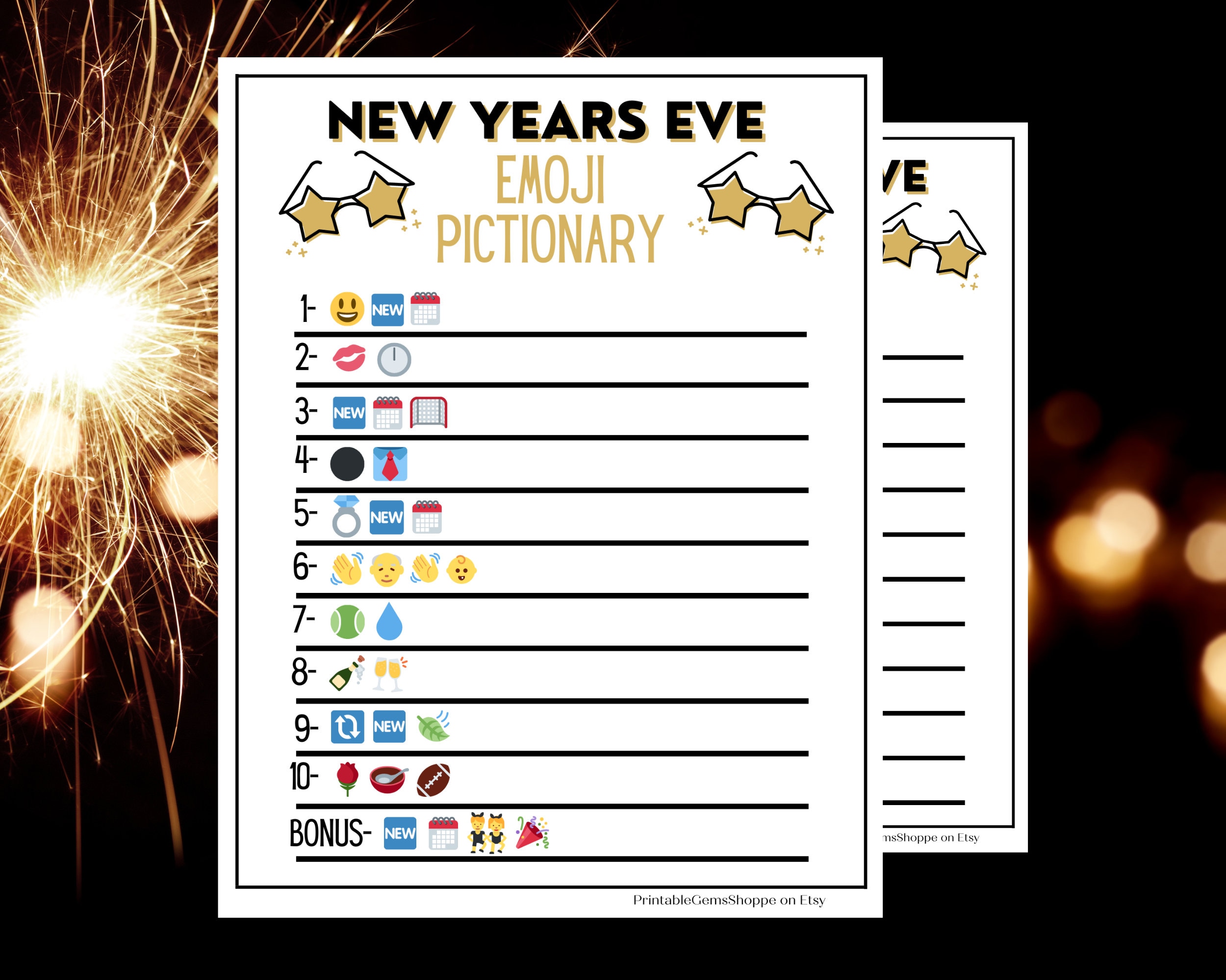 New Years Eve Emoji Pictionary Game | Printable Games | Games for NYE ...