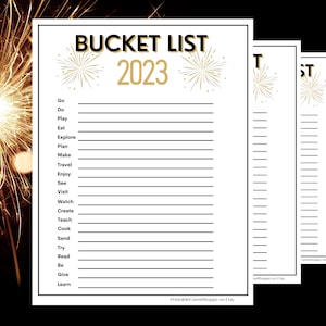2023 Bucket List | Printable New Years Eve Activity | 2023 Planner ...