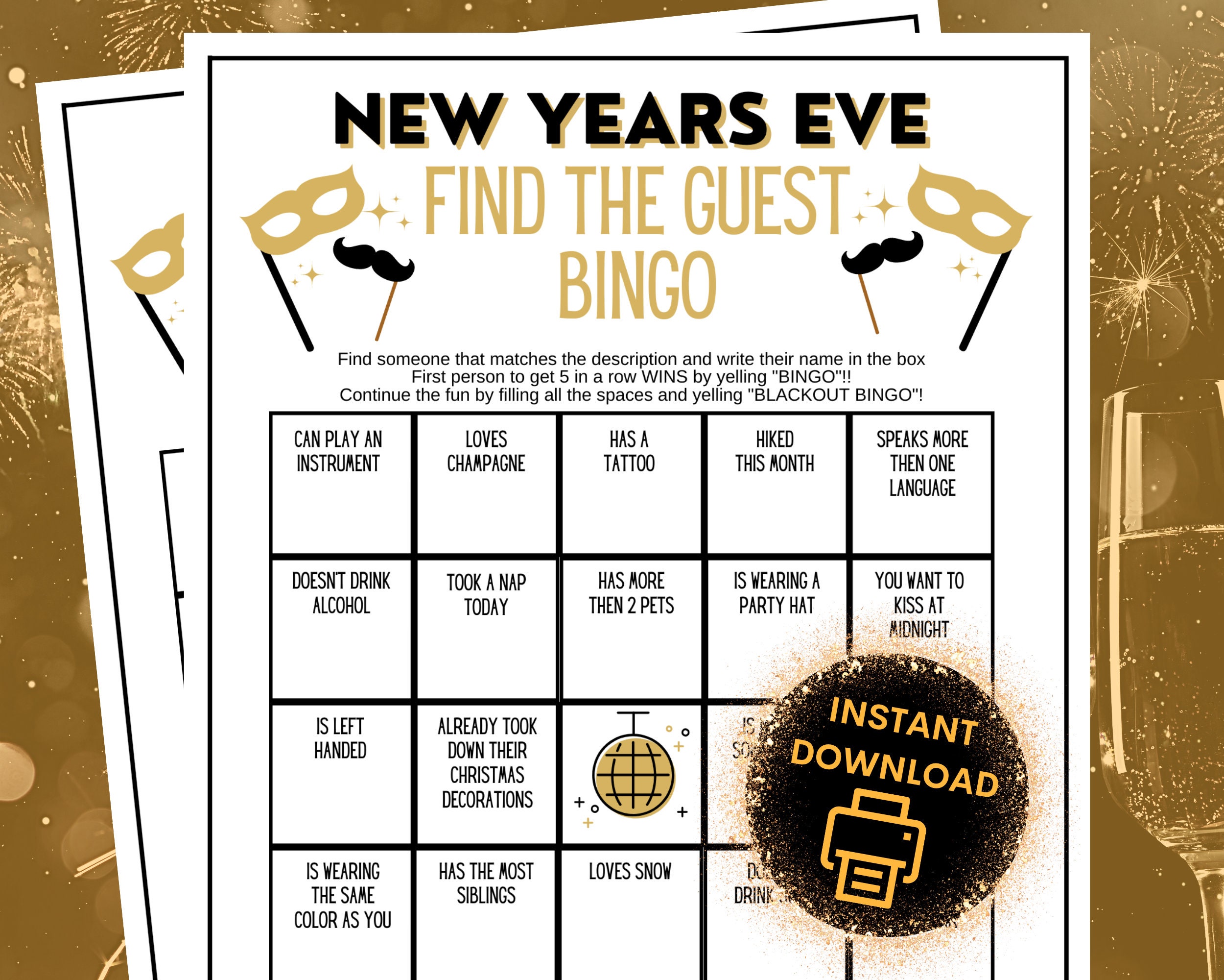 New Year's Eve Find the Guest Bingo Game | New Year Party Icebreakers ...