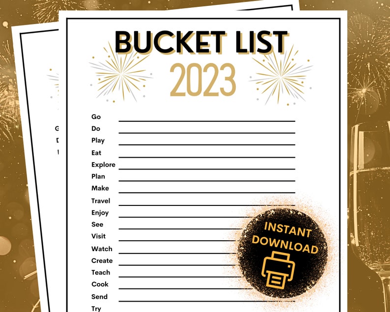 2023 Bucket List | Printable New Years Eve Activity | 2023 Planner ...