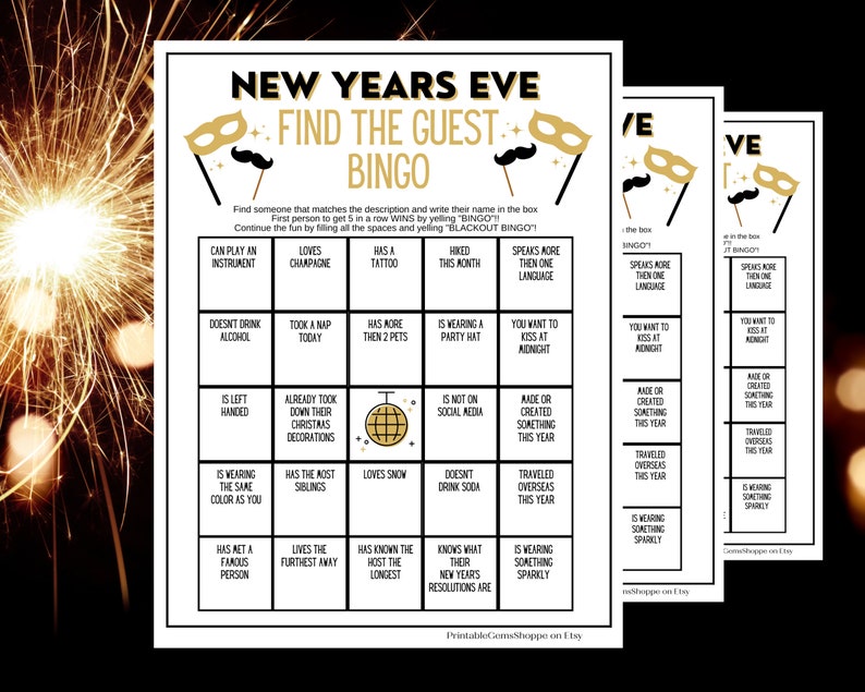New Year's Eve Find the Guest Bingo Game | New Year Party Icebreakers ...