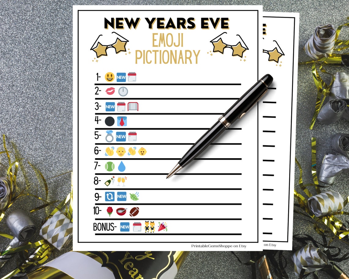 New Years Eve Emoji Pictionary Game | Printable Games | Games for NYE ...