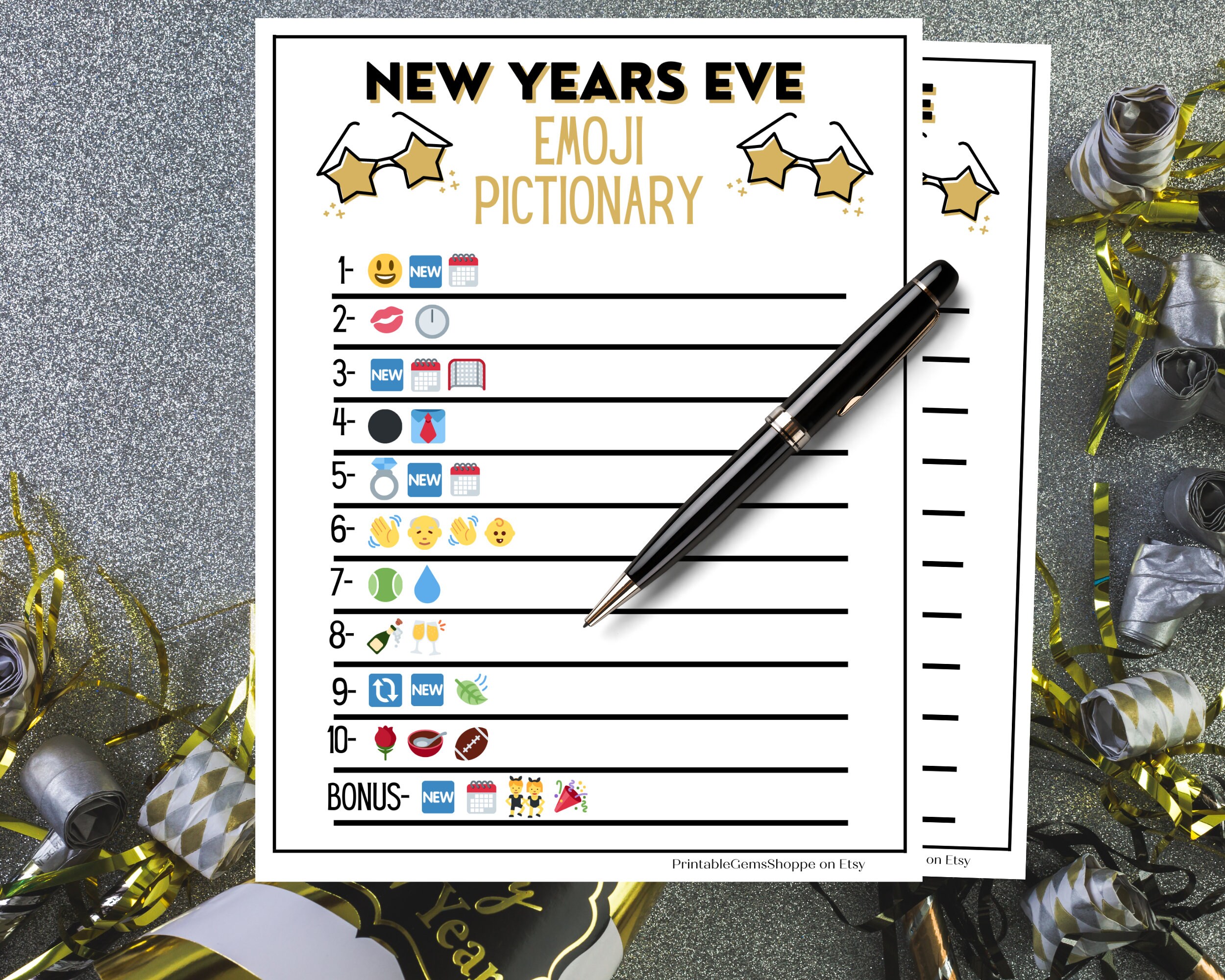New Years Eve Emoji Pictionary Game | Printable Games | Games for NYE ...