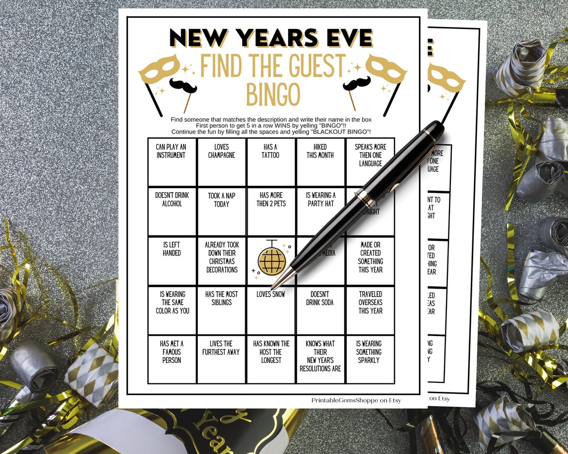 New Year's Eve Find the Guest Bingo Game | New Year Party Icebreakers ...