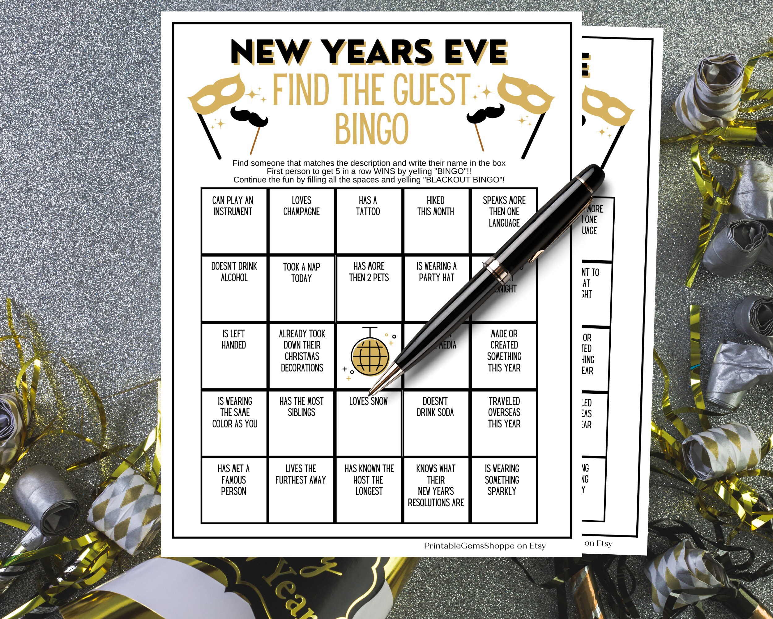 New Year's Eve Find the Guest Bingo Game | New Year Party Icebreakers ...