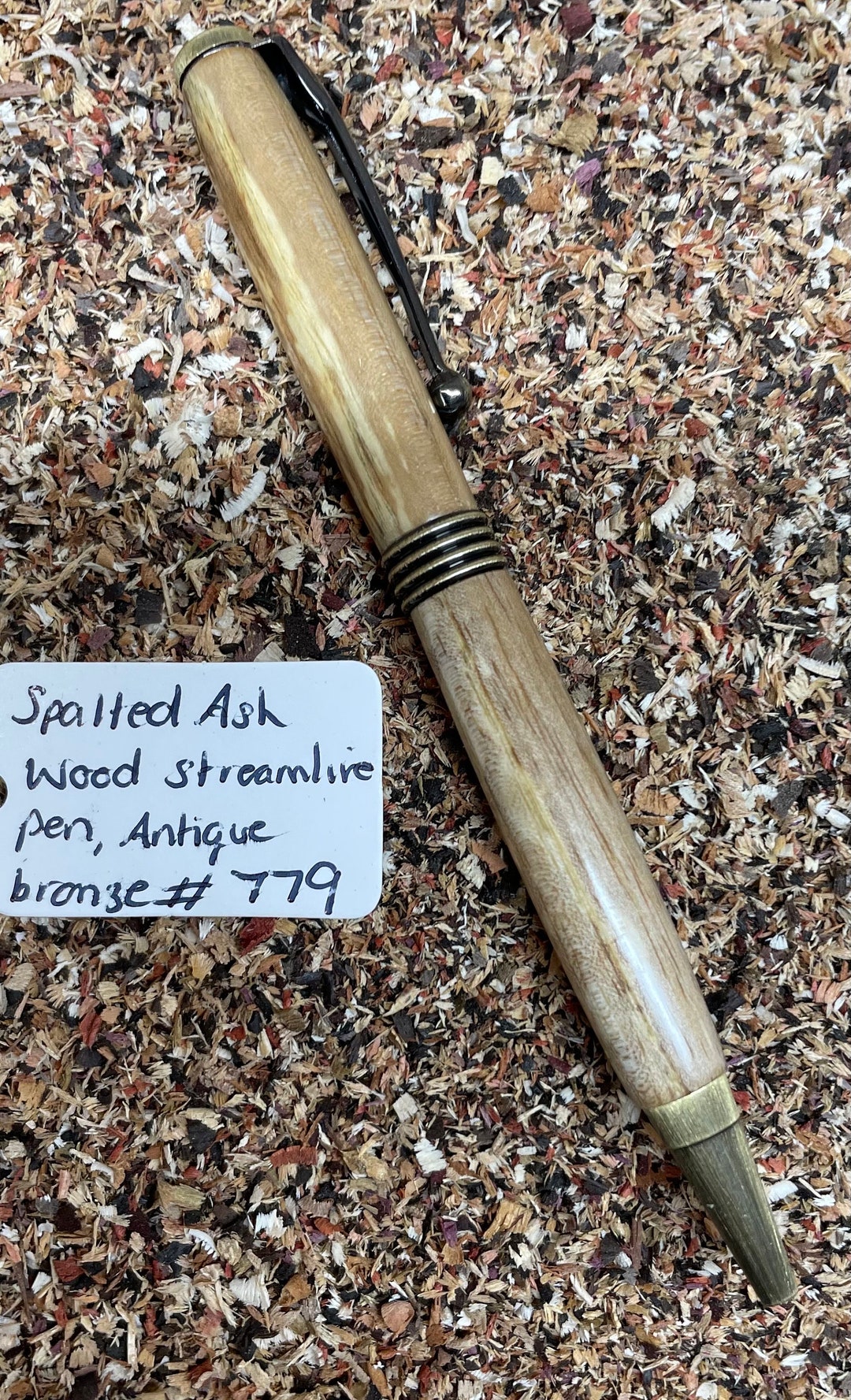 Spalted Ash Streamline Ballpoint Pen With Twist Mechanism and Antique ...