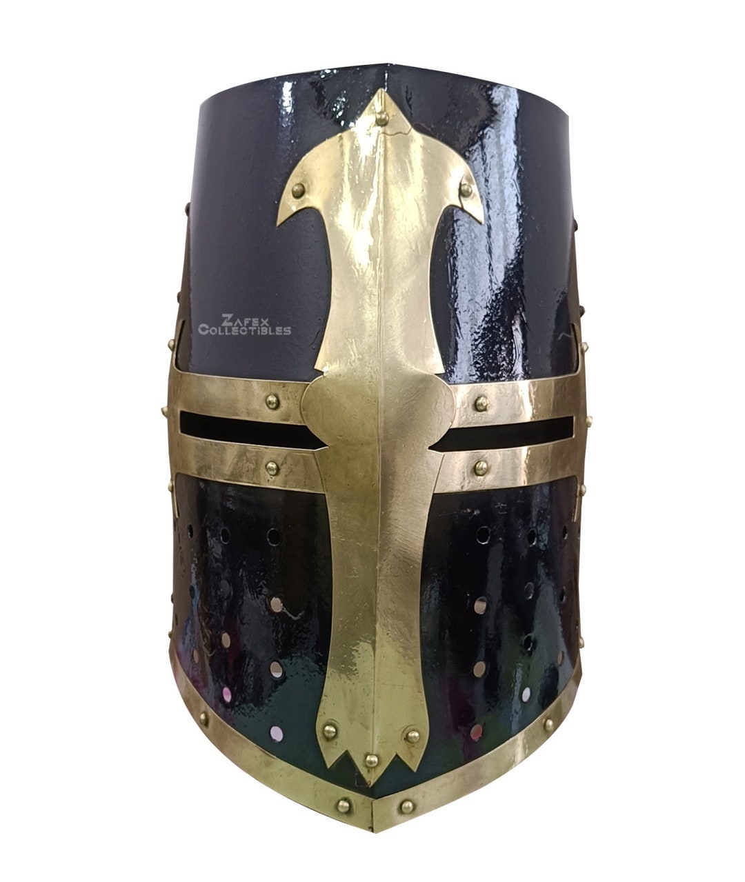 Medieval Roman Templar Helmet Black Finish and Brass Design 18g Mild ...