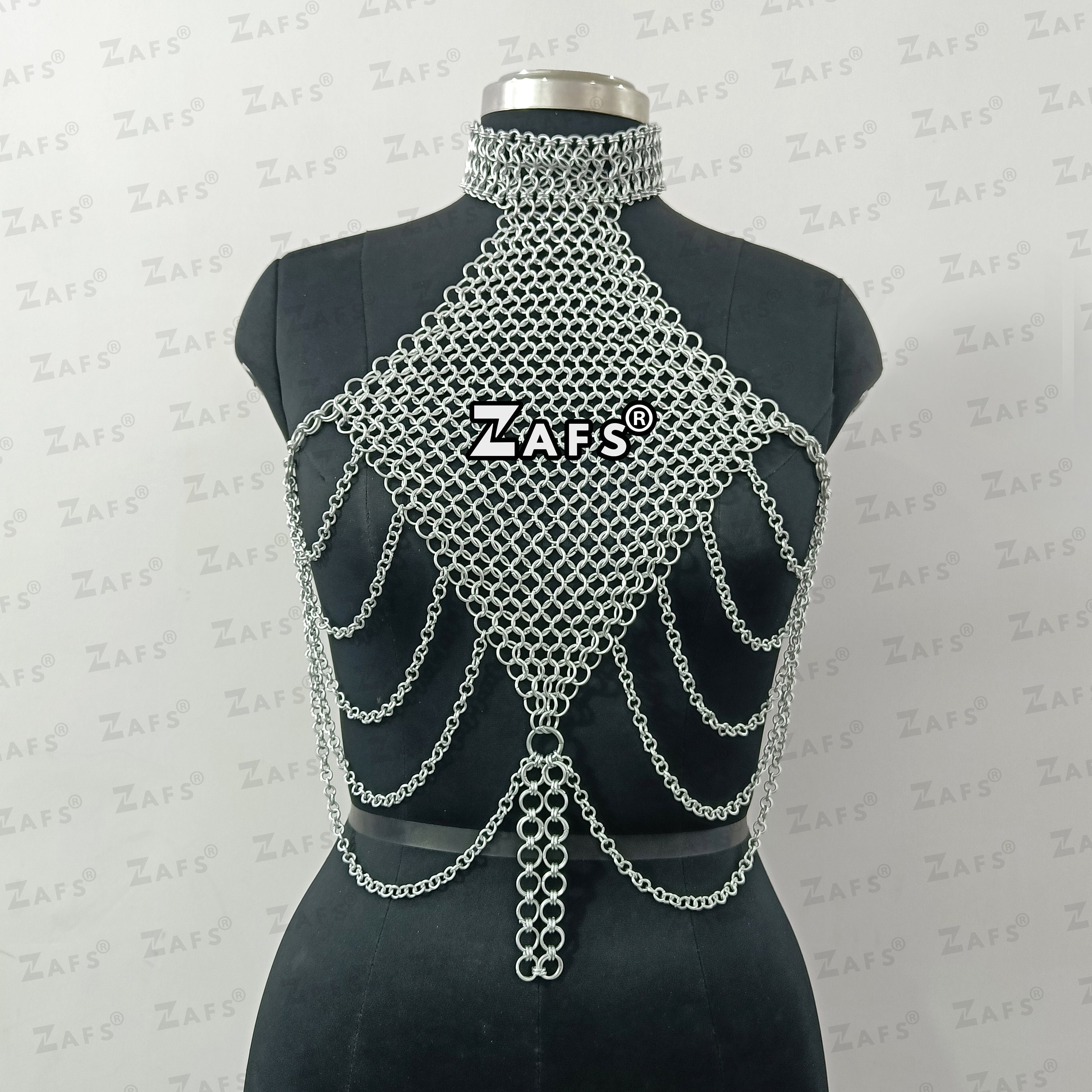 Silver Chainmail Body Chain - Festival Armor - Metal Bra Top - Costume ...