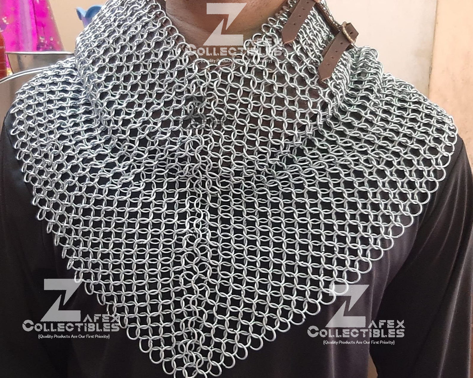 Medieval Knight Chainmail Bishops Mantle Collar Mild Steel Butted Ring ...