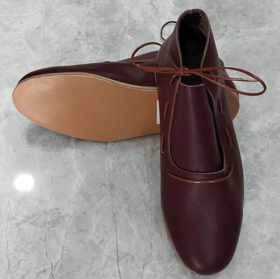 Medieval Viking Cherry Color Leather Shoes Reenactment SCA or LARP ...