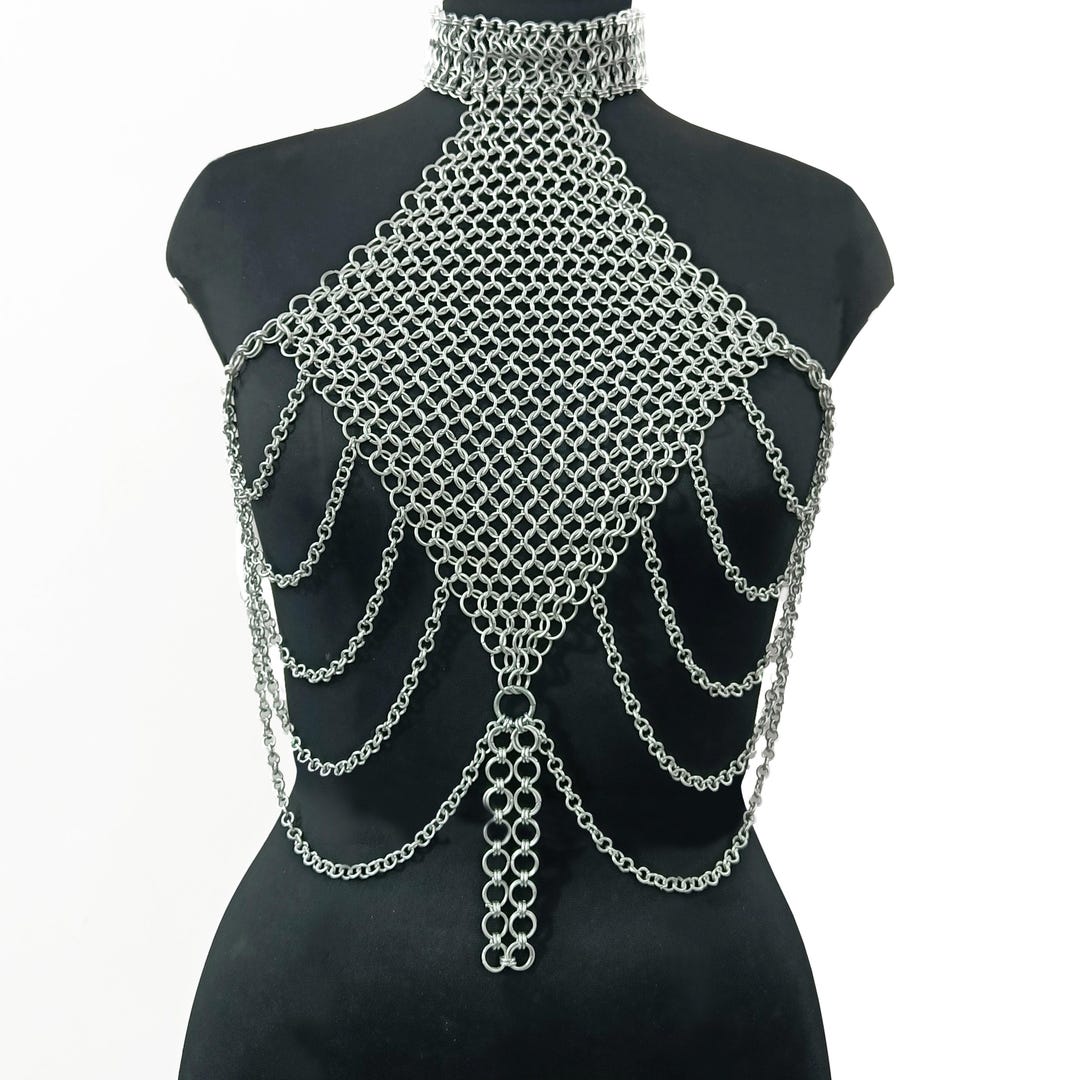 Silver Chainmail Body Chain - Festival Armor - Metal Bra Top - Costume ...