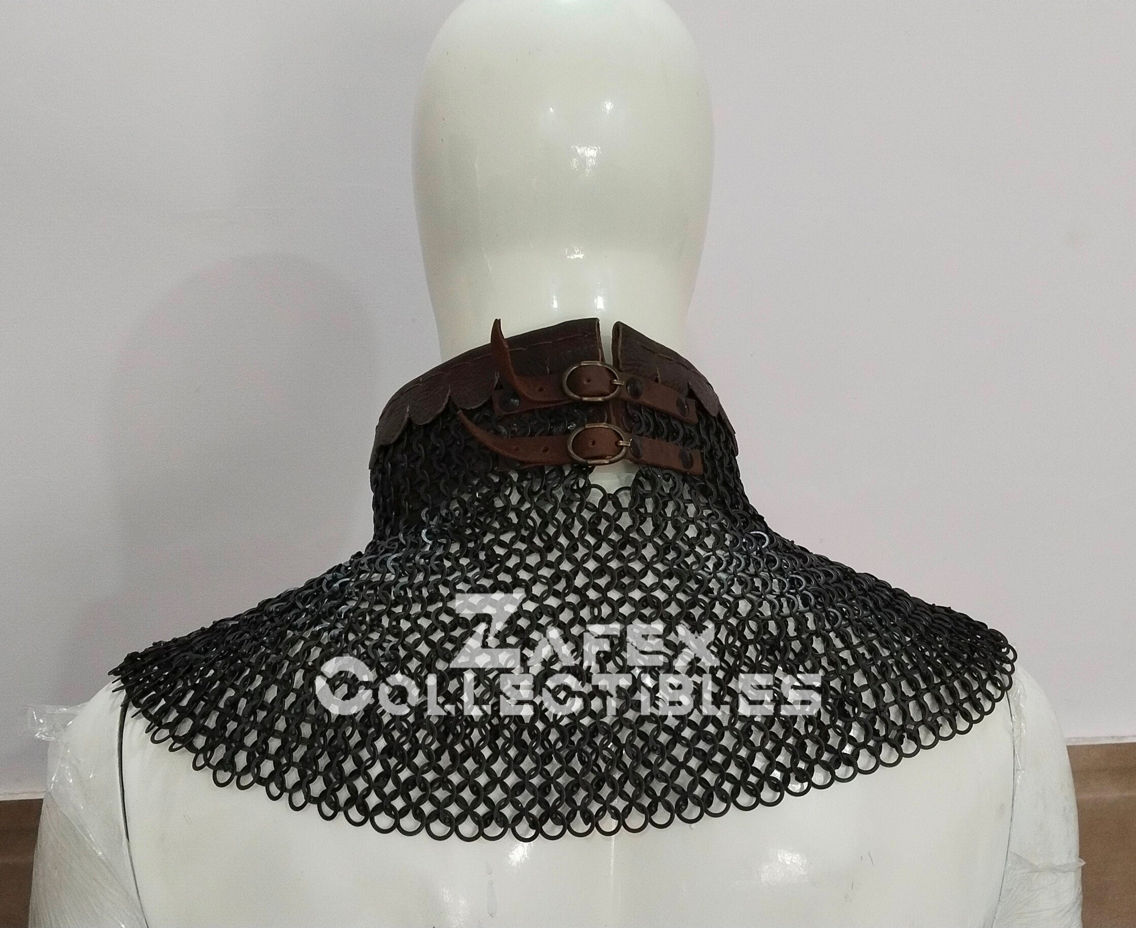 Mild Steel Chainmail Leather Bishop Collar Flat Ring Dome Riveted 9 Mm ...