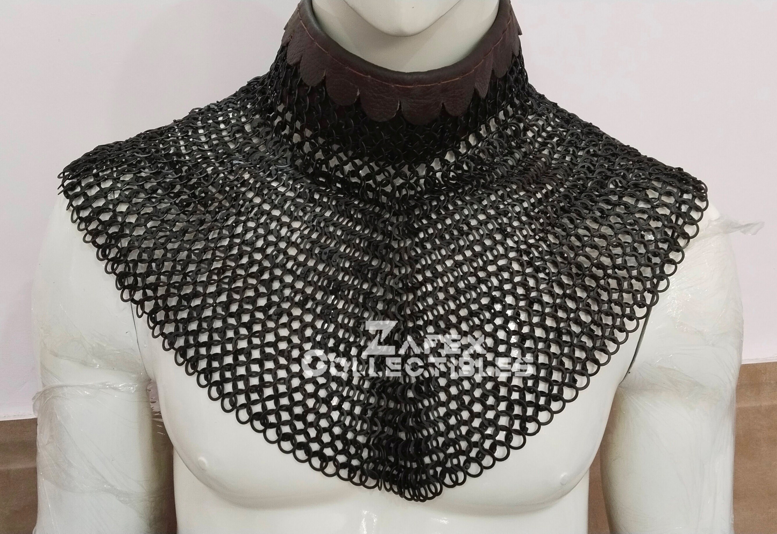 Medieval Knight Chainmail Collar Mild Steel Neck Armor Flat Riveted ...