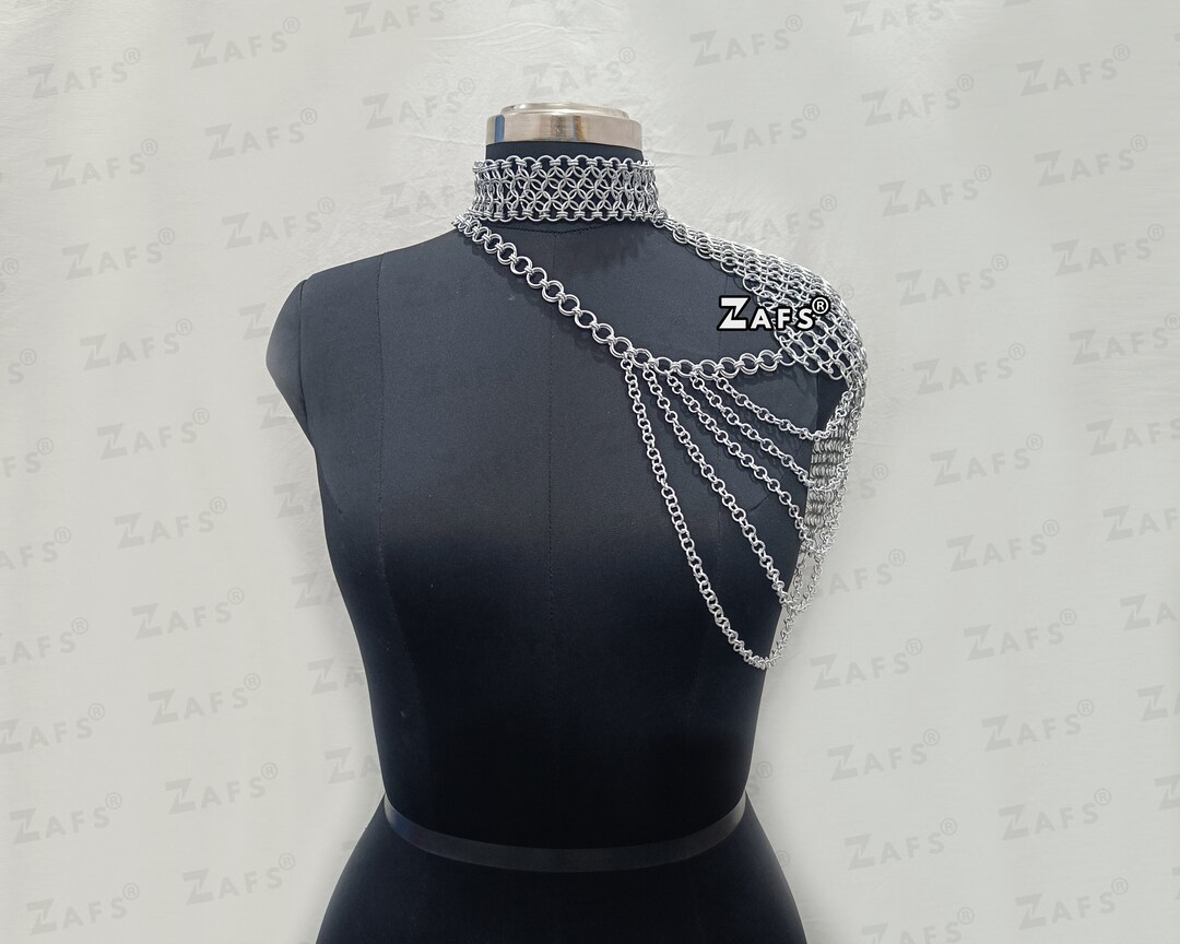 Chainmail Shoulder Jewelry Small Chain Layers Aluminum Rave Outfit Neck ...