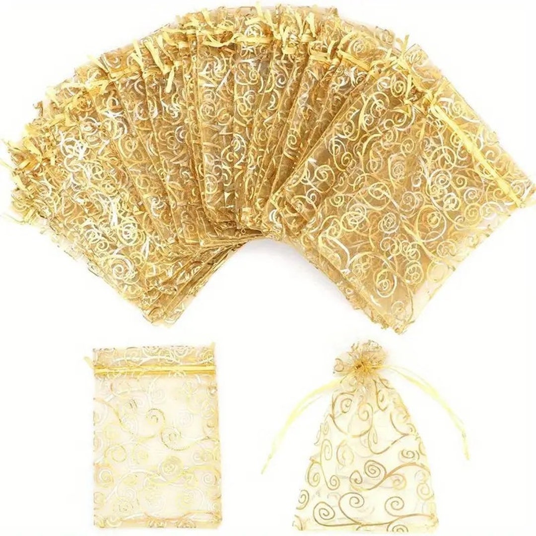 10 X Elegant Gold Organza Drawstring Bags 10 X 15cm. Christmas Gift ...