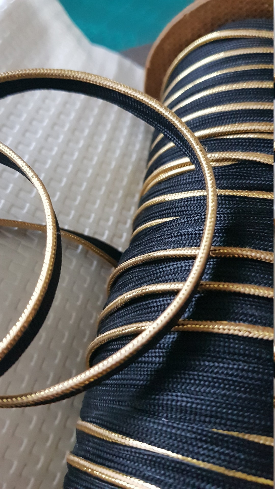 Metallic Gold Piping Edging on Black 2mm Approx Quality 2.25 per Metre ...
