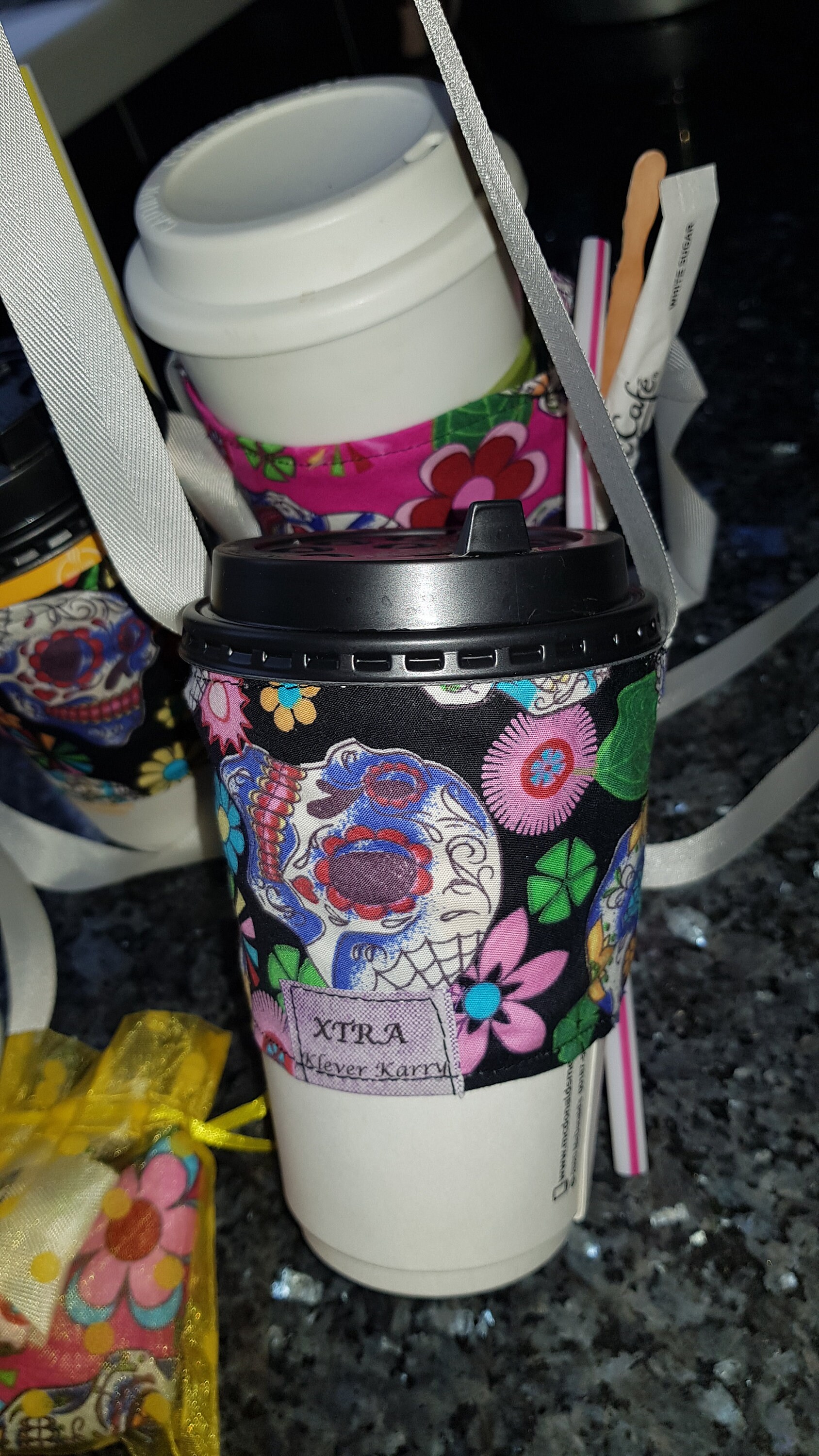 Coffee Cup Holder Sling Carrier Drinks Holder Travel Folds Sleeve Hands ...