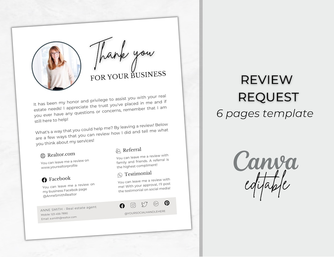Review Request | Client Review Reminder | Realtor Letter Template ...