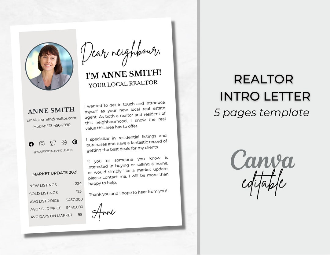 Real Estate Agent Letter| Realtor Introduction Template| New Agent ...