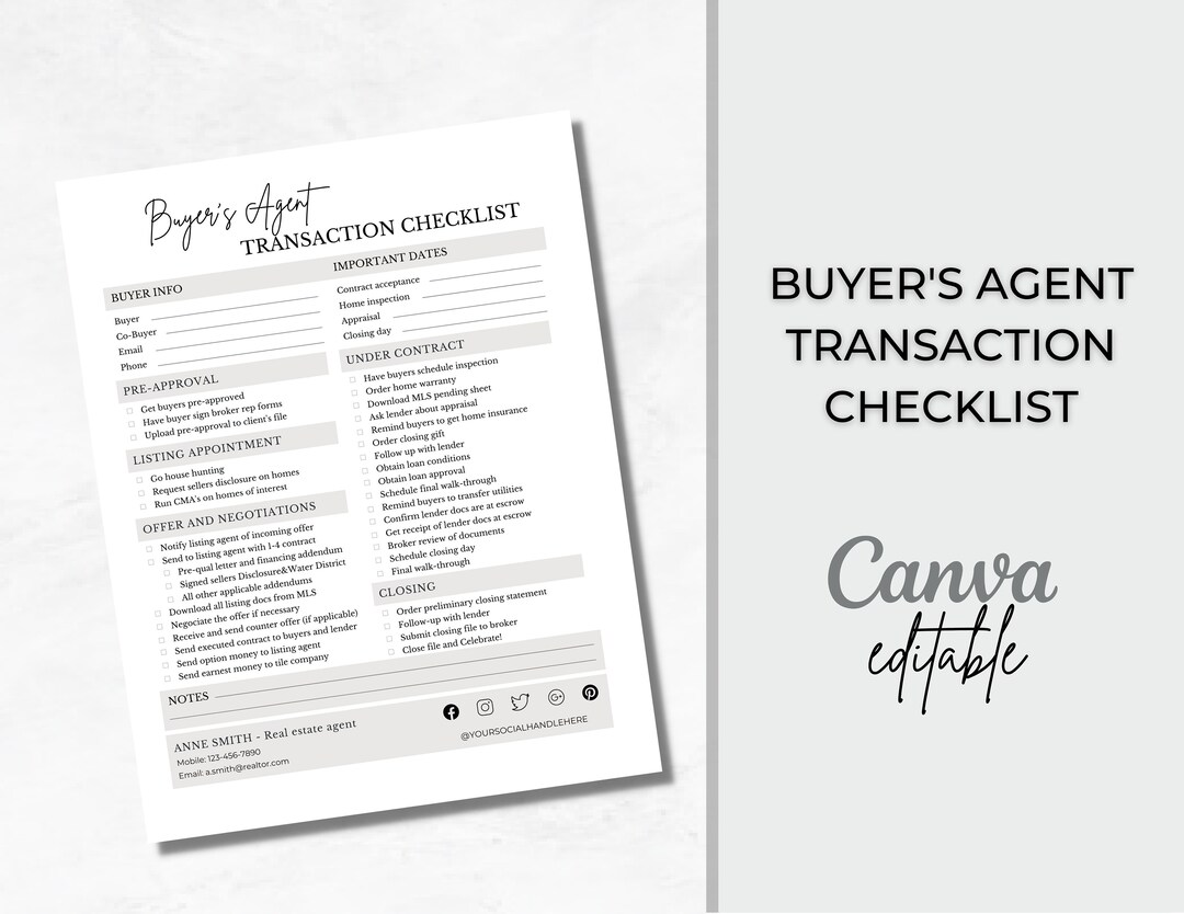 Buyer's Agent Transaction Checklist Real Estate Buyer Checklist ...