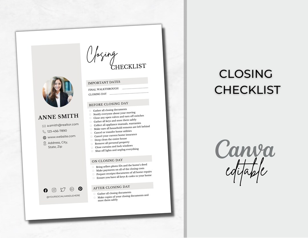 Closing Checklist| Seller Checklist| Seller Closing Day Checklist|real ...