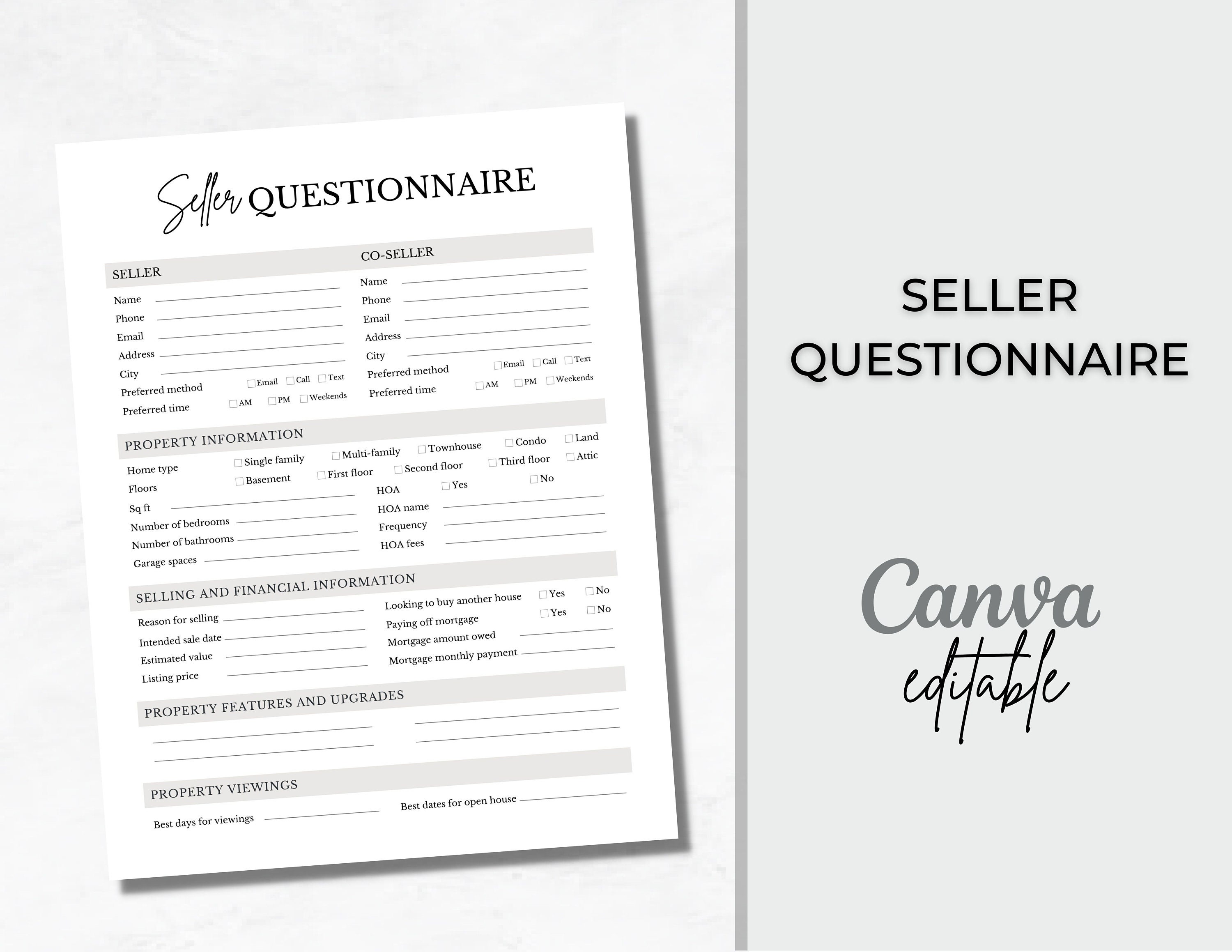 Real Estate Seller Questionnaire Client Questionnaire Form - Etsy