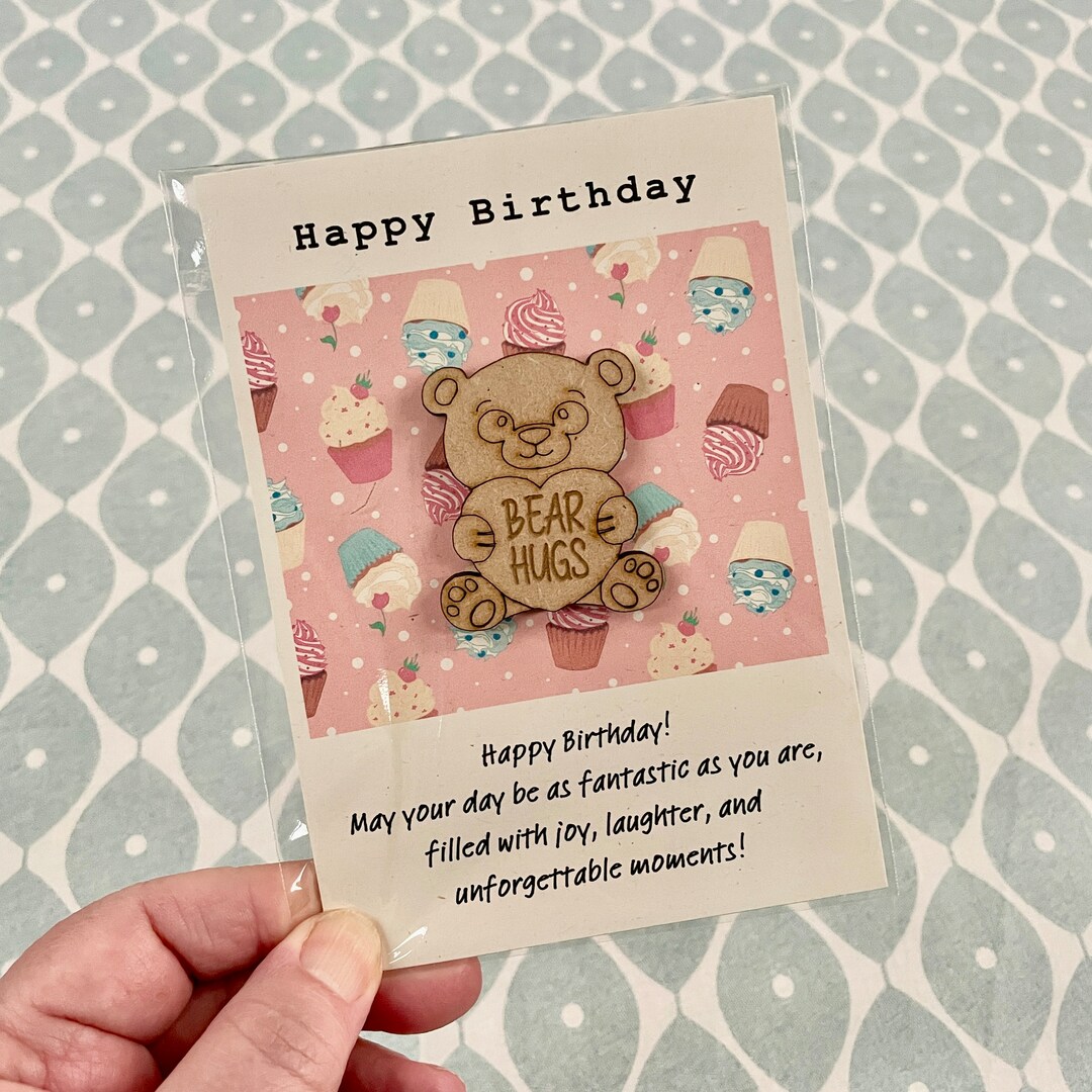 Happy Birthday Card With Cute Bear Token Keepsake Cupcake Birthday Card ...