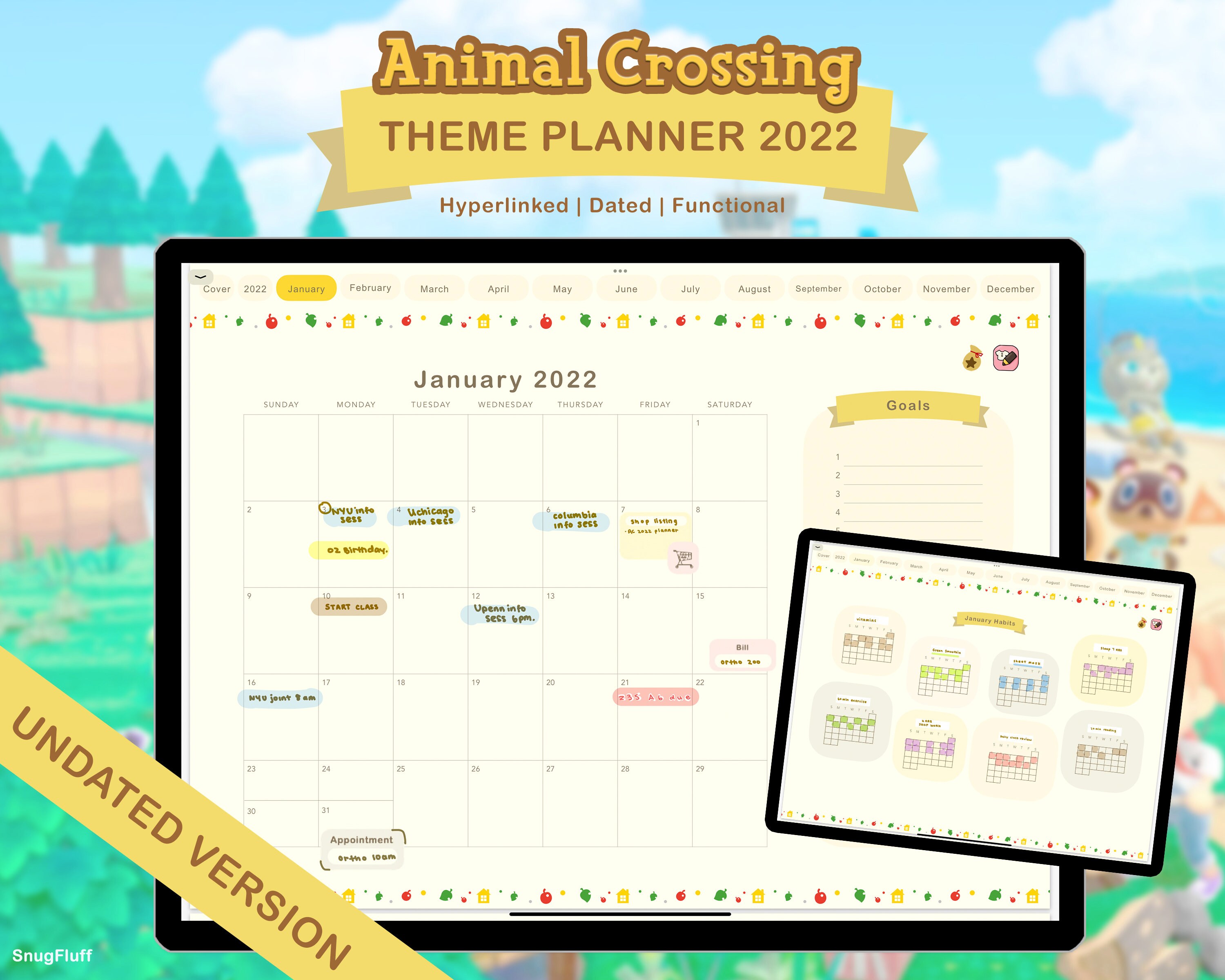 UNDATED Digital Planner Animal Crossing, 350 Bonus Stickers, Goodnotes ...