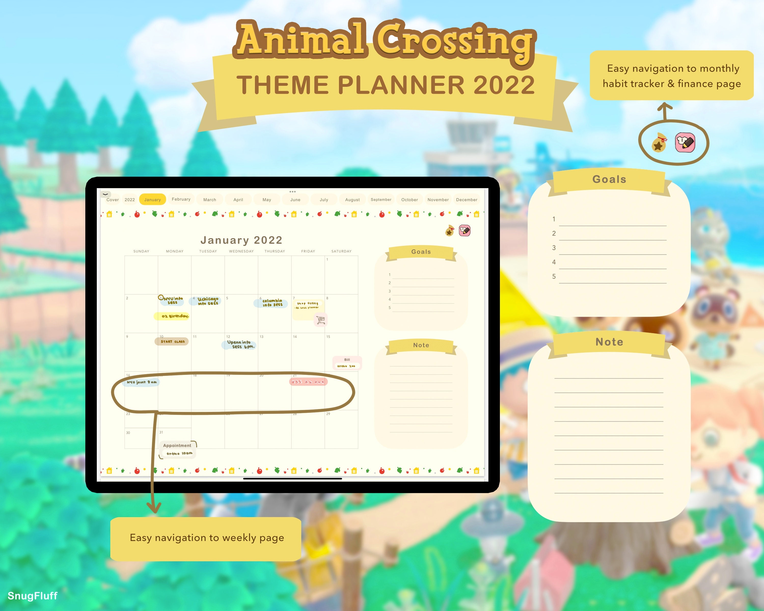 UNDATED Digital Planner Animal Crossing, 350 Bonus Stickers, Goodnotes ...