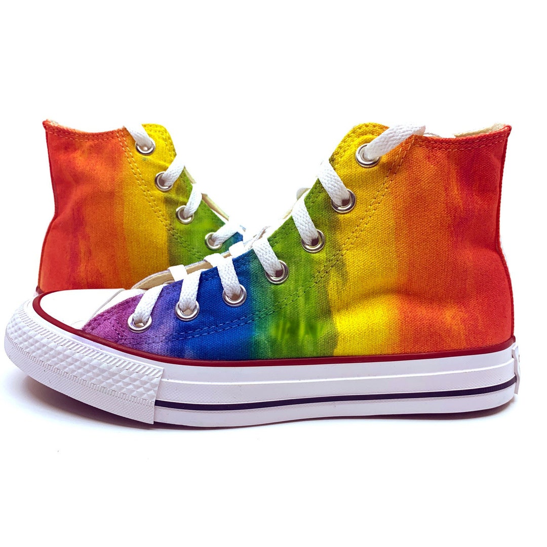 Rainbow Shoes Rainbow Tie Dye Fan Art Custom Hand Made Hi Top - Etsy
