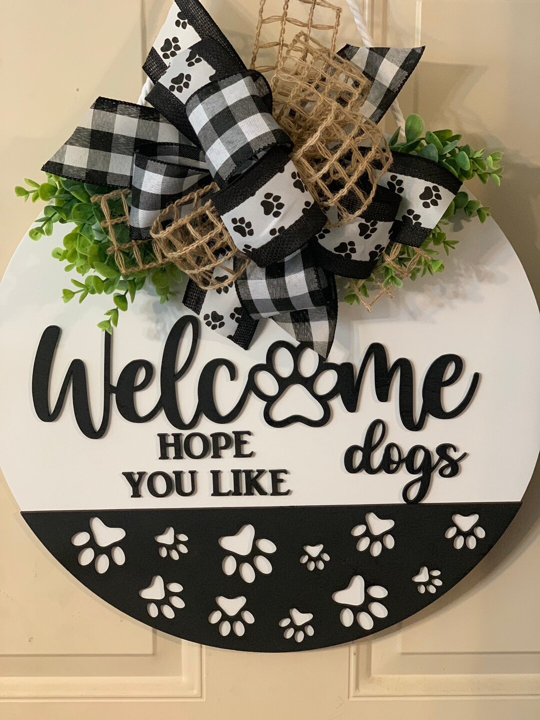 Welcome Hope You Like Dogs, Door Hangers, Front Door Decor, Wood Wreath ...