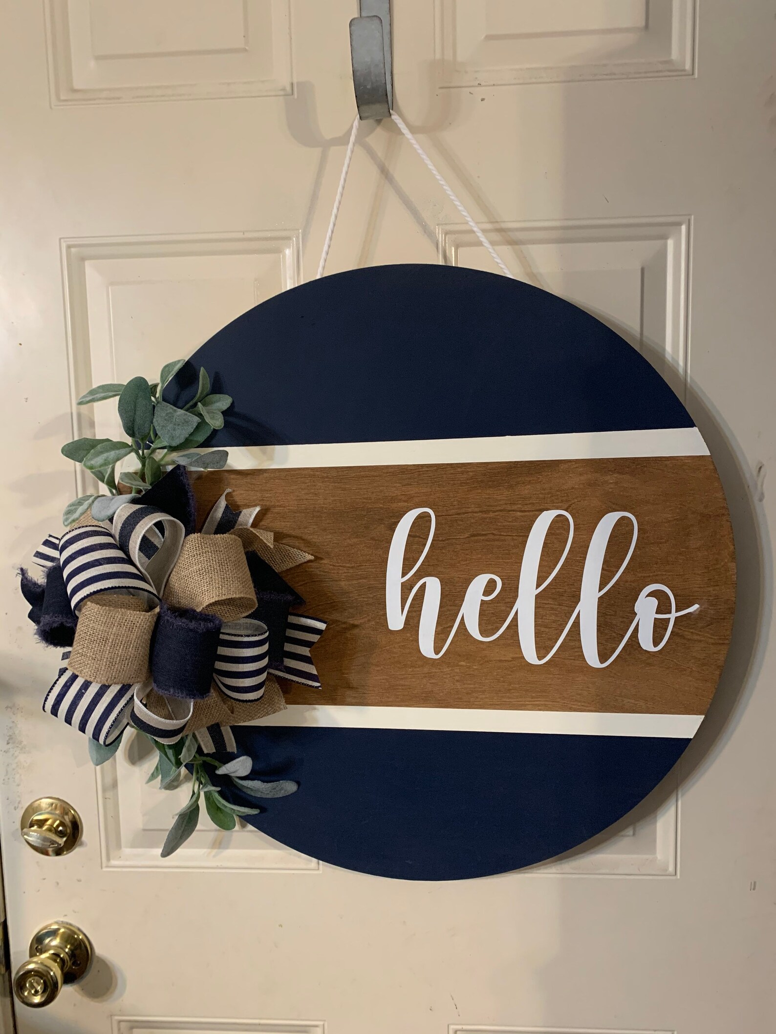 Hello Door Sign Navy Door Hanger All Seasons Front Door | Etsy